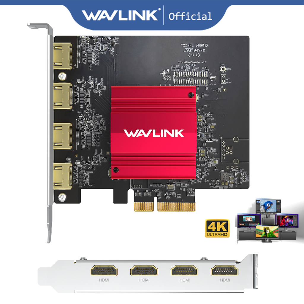 WAVLINK PCIe to Quad 4K HDMI Graphics Card with DisplayLink 4 HDMI ...