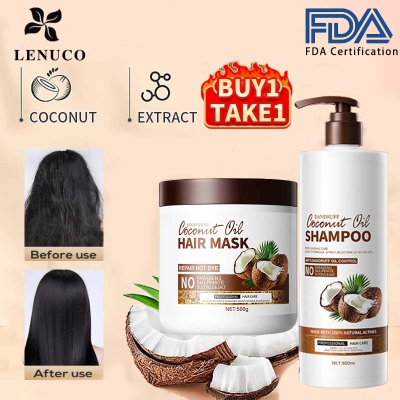 【BUY 1 TAKE 1】500ML Coconut shampoo Coconut oil Shampoo and conditioner Anti-Dandruff Repair ...