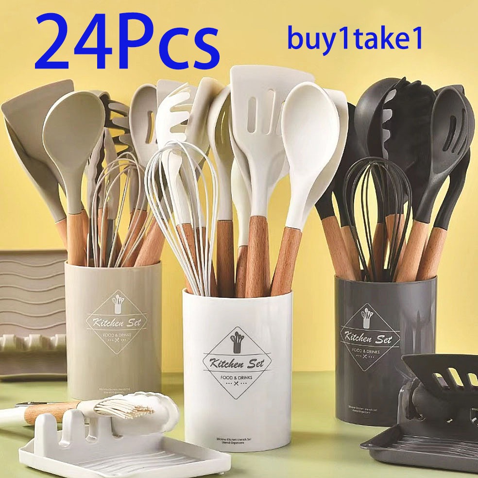 silicone kitchen utensils set 24 pcs Non-stick Silicone Cooking ...