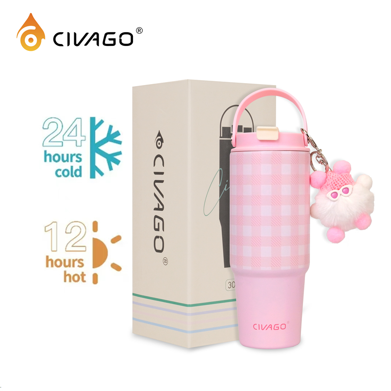 CIVAGO （30oz） Straw Insulated Mug Girls Stainless Steel Large Capacity ...
