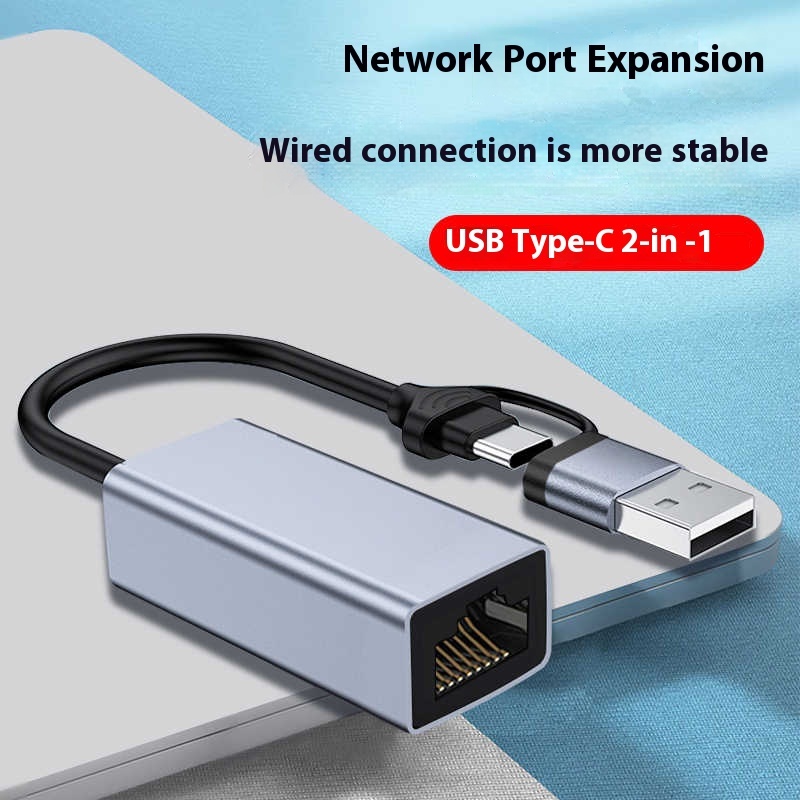 Laptop Network Adapter Type-C/USB 2 in 1 to Ethernet RJ45 Lan Adapter ...