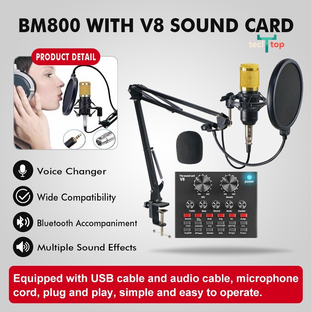 BM-800 Condenser Microphone Kit With V8 Multifunctional Live Sound Card HIFI Sound | Shopee ...