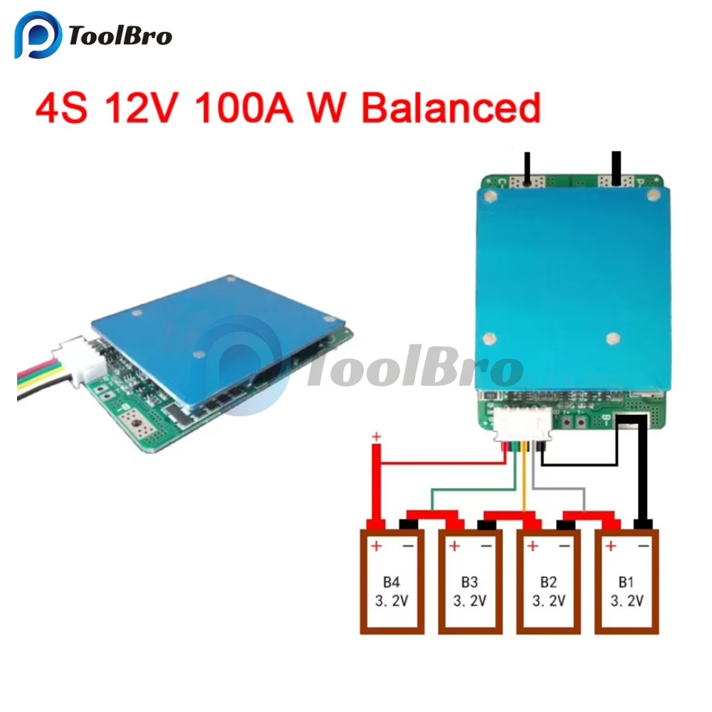 4S 12V 100A High Current Lifepo4 lithium BMS battery protection board W ...
