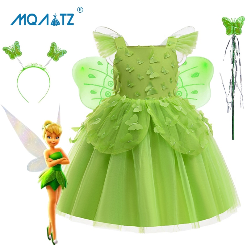 MQATZ Tinker Bell Girls Cosplay Dress Birthday Children Costume Lace ...