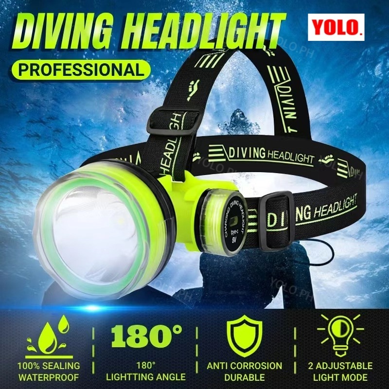 YOLO Diving Flashlight Headlight Rechargeable Headlamp Underwater Light ...