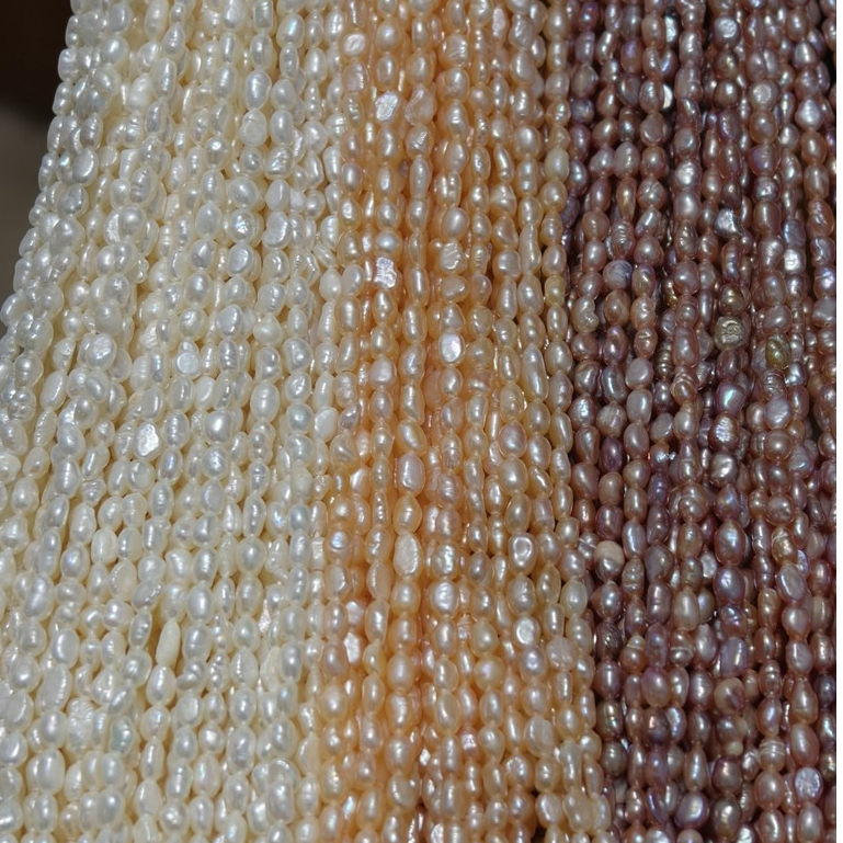 [Sales] One Strand 3-4mm natural freshwater straight hole baroque pearl ...