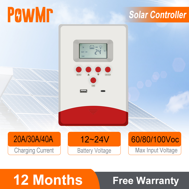20A/30A/40A MPPT Solar Charge Controller USB/Type-C Interface Solar Panel Controller LCD Display ...