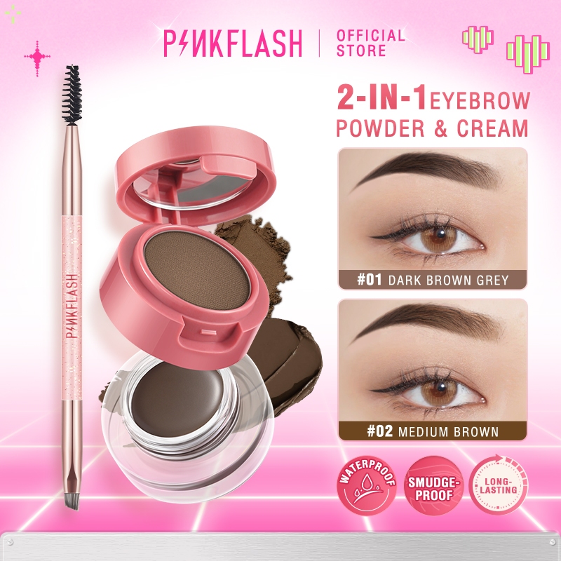 [WITH BRUSH] PINKFLASH 2-in-1Duo Waterproof Eyebrow Powder High Pigment ...