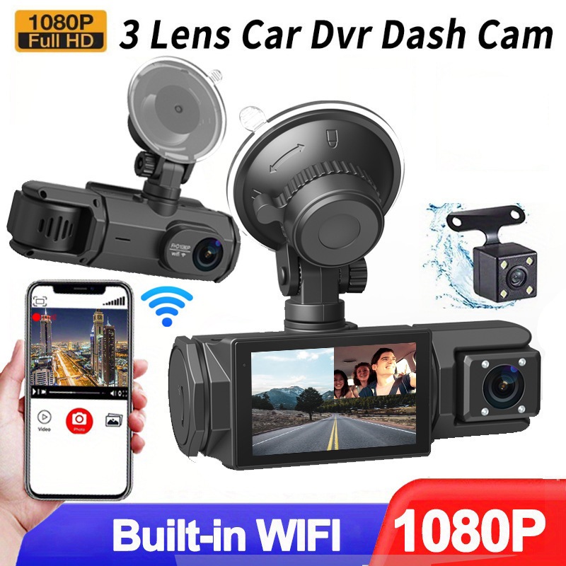 New 3 Channel 3 Way Dash Cam WIFI 1080P Front Car DVR Traffic Video ...