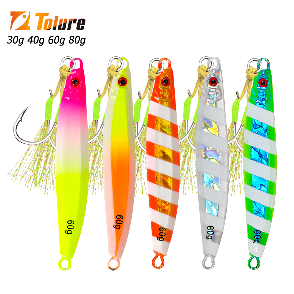 Tolure New Jigging Lure 30g 40g 60g 80g 1PC Slow Sinking Laser Coating Luminous Jig Lure With ...