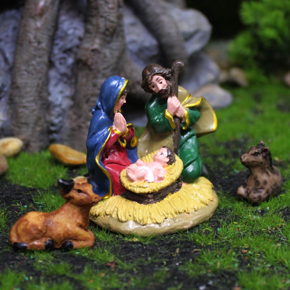 Christmas Religious Figurines Resin Scene Sculpture Jesus Ornaments Sto ...