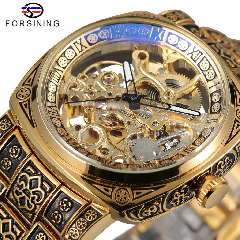 Forsining automatic mechanical men's watch stainless steel strap ...