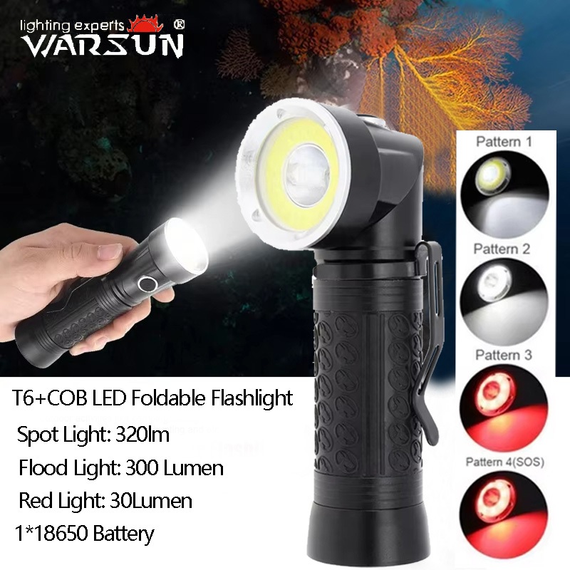 WARSUN R1 Portable Flashlight 90-Degree Rotatable USB Flashlight ...