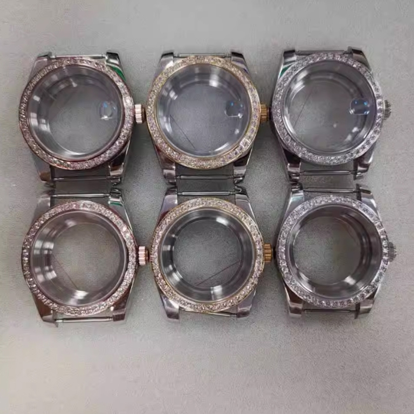 39MM Watch Case PVD Steel Electroplated Stone Bezel Case Translucent ...