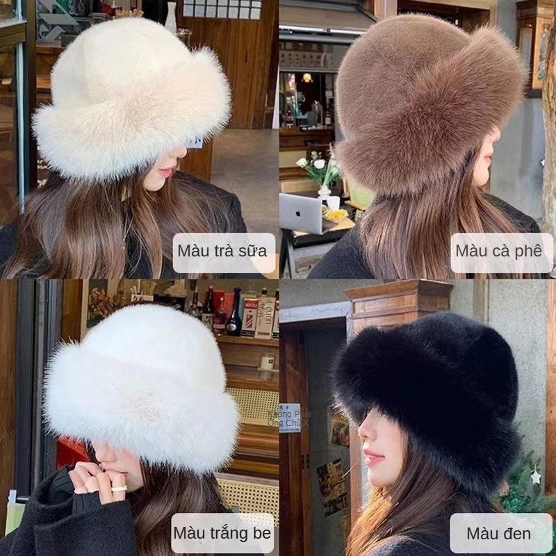Marbit Winter Hat For Women Faux Fur Fluffy Bucket Hat For Women Plush ...