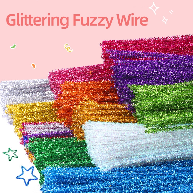 Glitter Fuzzy wire 100 pcs Shining chenille wire for flower fuzzy wire ...