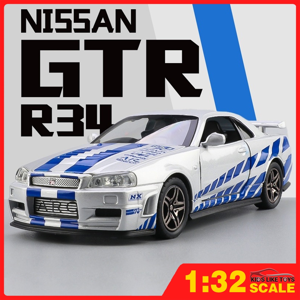 KLT 1:32 Nissan GTR R34 Metal Alloy Toys Car Model Diecast Vehicle For ...