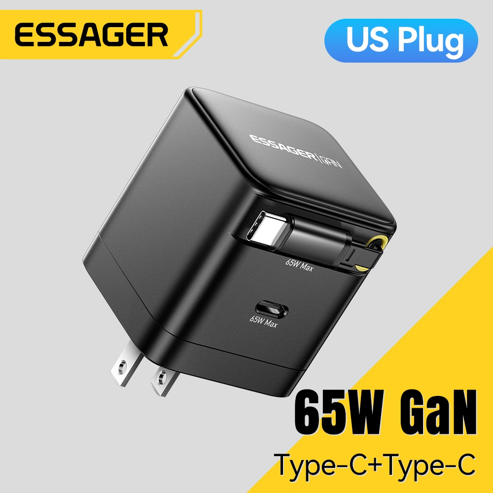 ESSAGER 65w GaN Charger Type-C Cable +Type-C port Travel Fast Charging ...