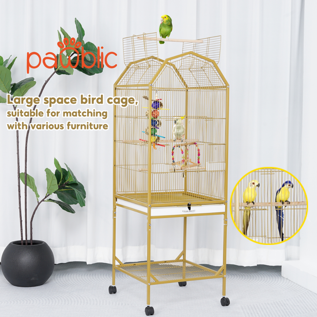 【Ready Stock】Gold Bird Cage Extra Large Space Parrot Cage Parrot Cage ...