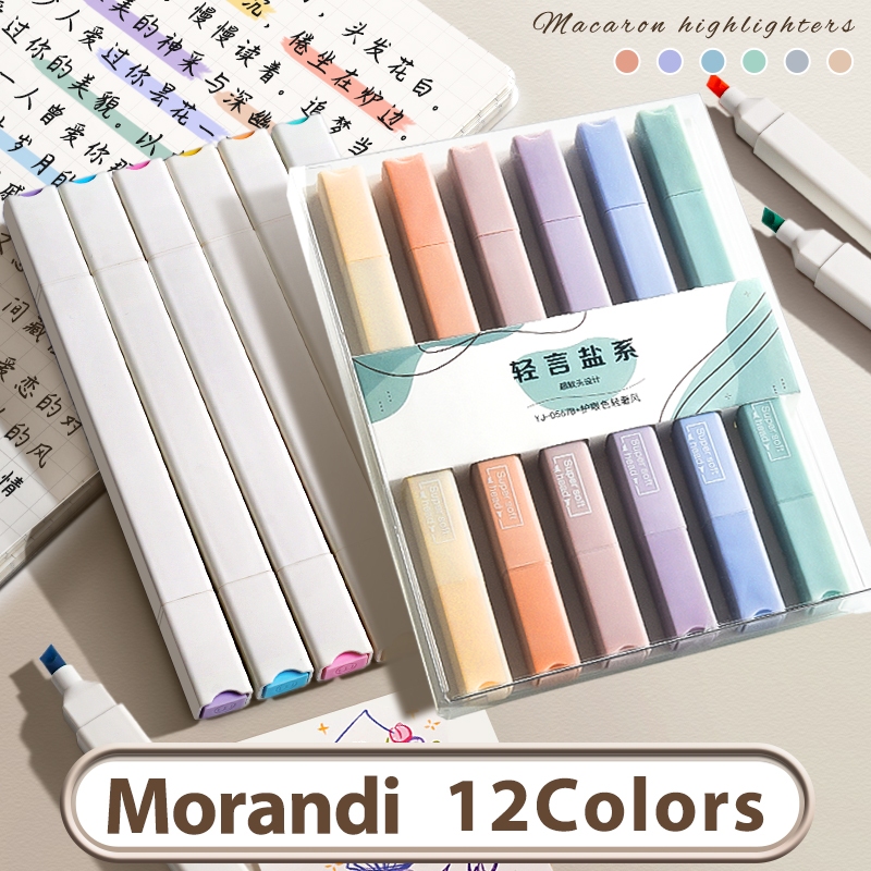 （Clearance）6Pcs Morandi Double Tip Highlighter Pens Art Marker Kawaii ...