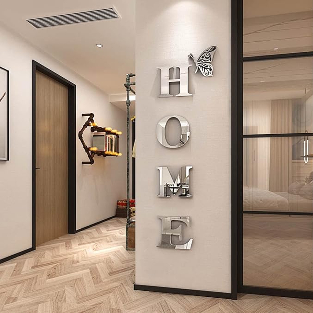 Mirrored Acrylic Wall Decor with HOME 3D Letter Entrance Decoration ...