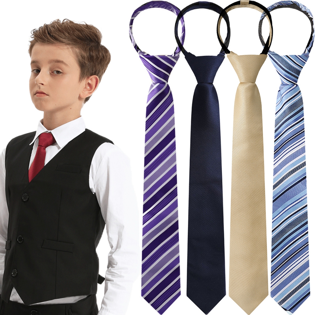 Neck Tie for Kids Boy Black Fashion Necktie with Zipper Unisex ...