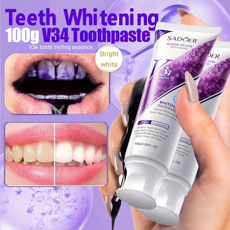 V34 Teeth Whitening Toothpaste Color Corrector 100g Fresh Breath Anti ...