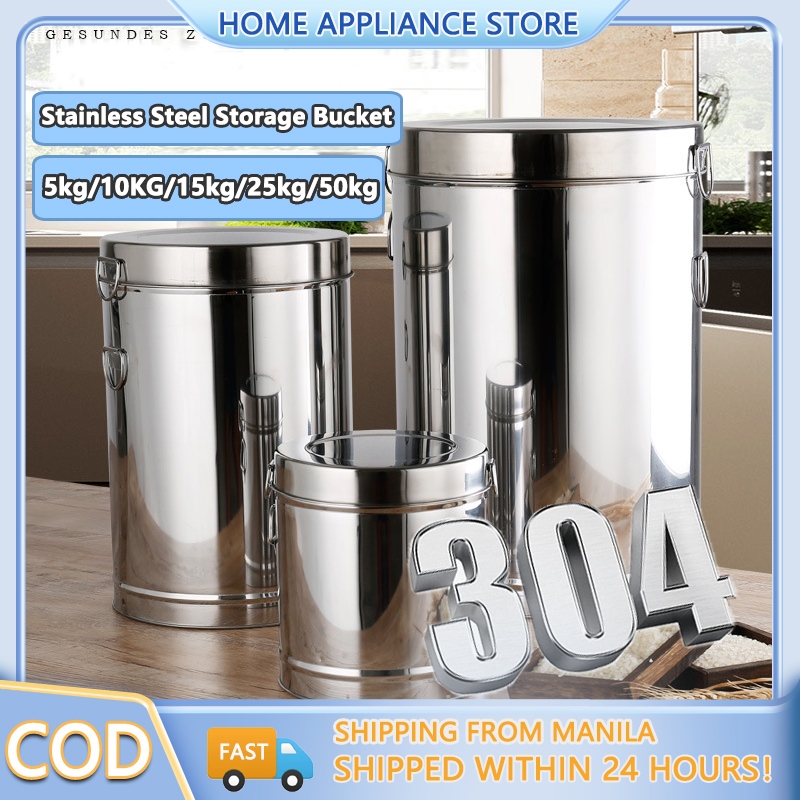Rice dispenser 25kg 304 Stainless Steel Rice Container With Lid Thicken Sealed Food Storage ...