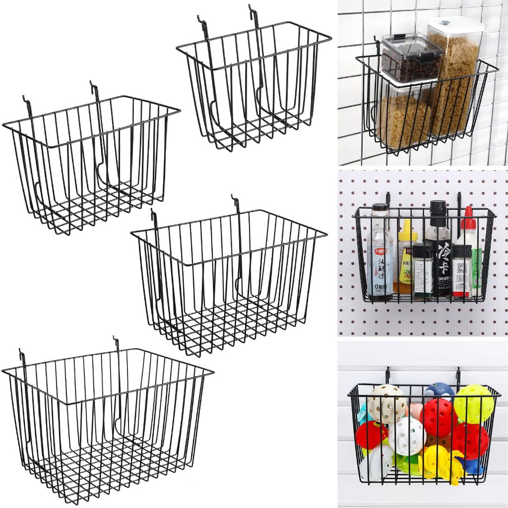 Metal Wire Hanging Storage Basket, Mesh Basket with Hooks, Wall Storage ...