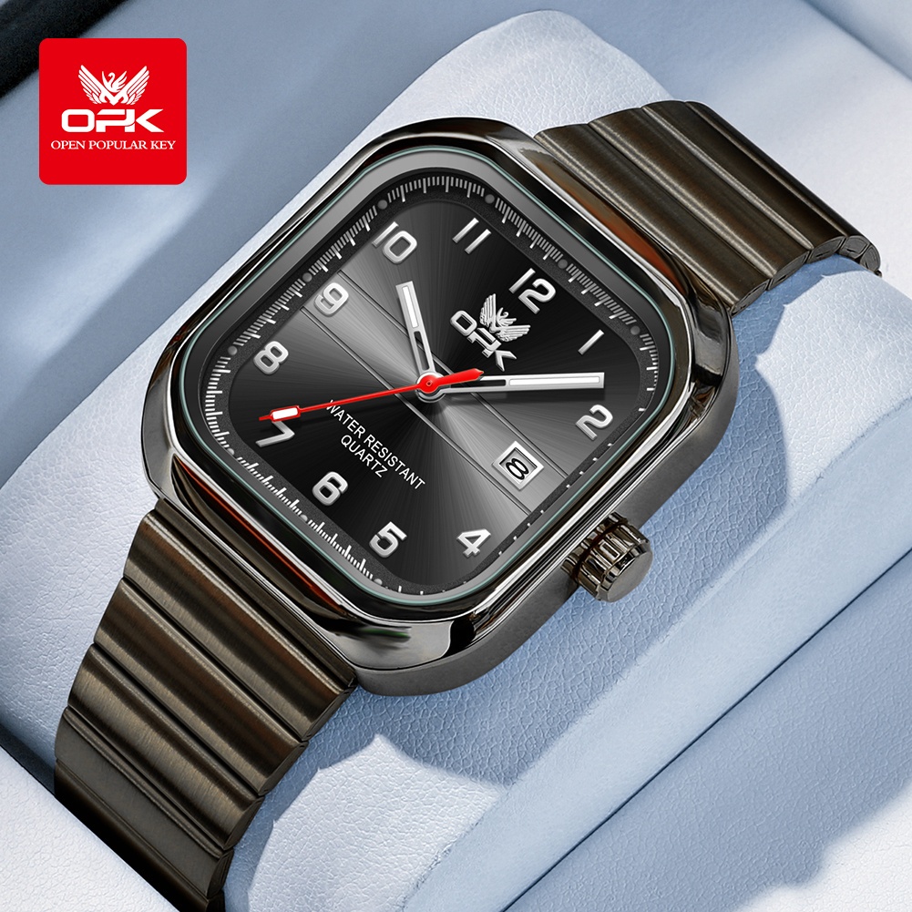 OPK Watch For Men Waterproof Original Square Dial Stainless Steel Strap ...