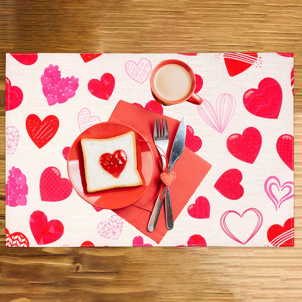 Valentine's Day Heart Shaped Placemat for Dining Table Heat Resistant ...