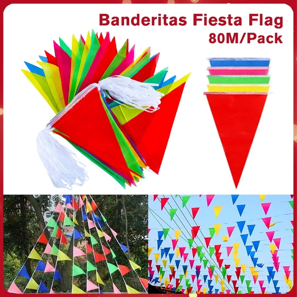 80 Meter Fiesta Flag Multicolor Bunting Triangle Flags Birthday Party ...