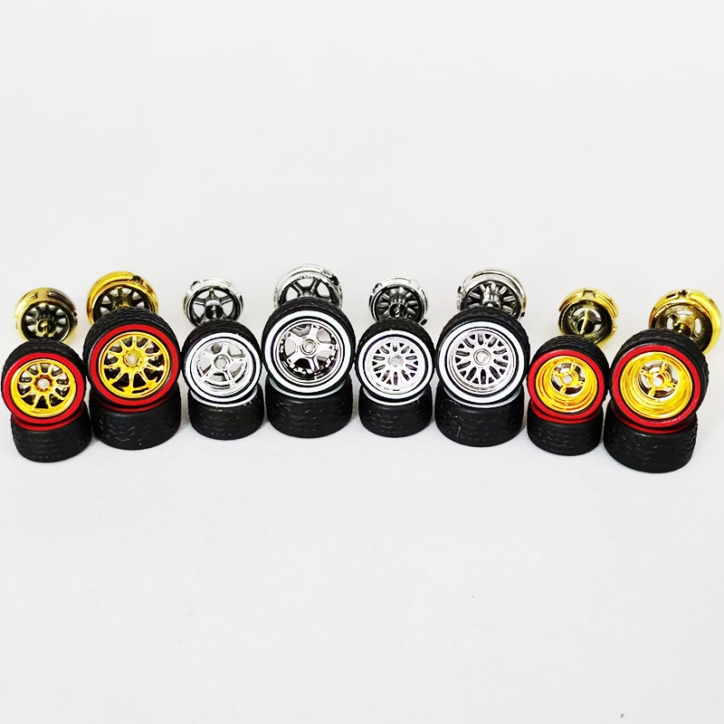 1 Set 10.8mm 12.8mm 1/64 Alloy Car Staggered Wheels Front Small Rear ...