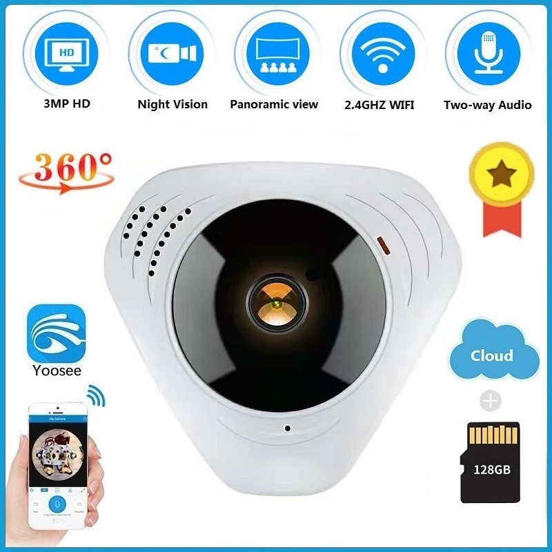 YOOSEE 3D VR WIFI Camera 360 Degree Panoramic IP Camera HD 3MP FIsheye ...