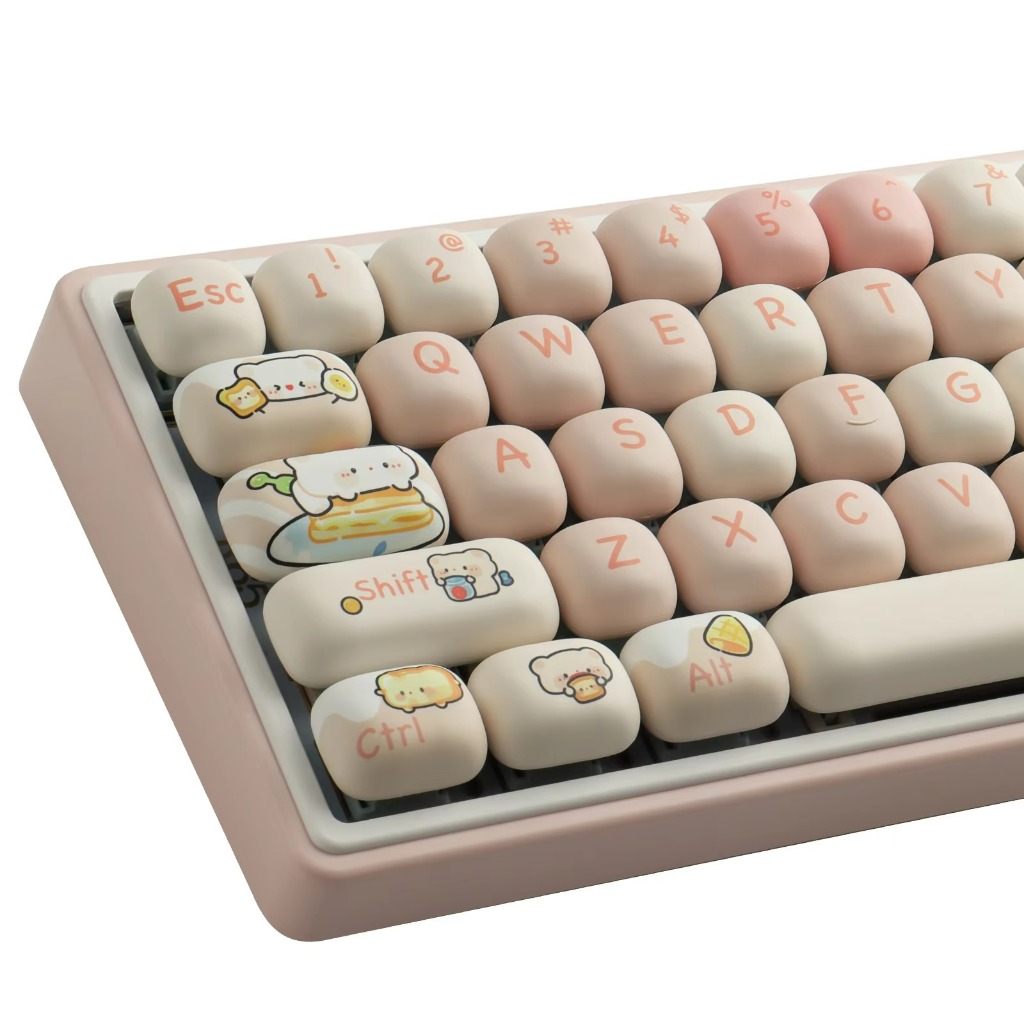 PBT Keycaps Bread Bear Rounded Keycaps Pink and Cute MOG keycap Dye ...