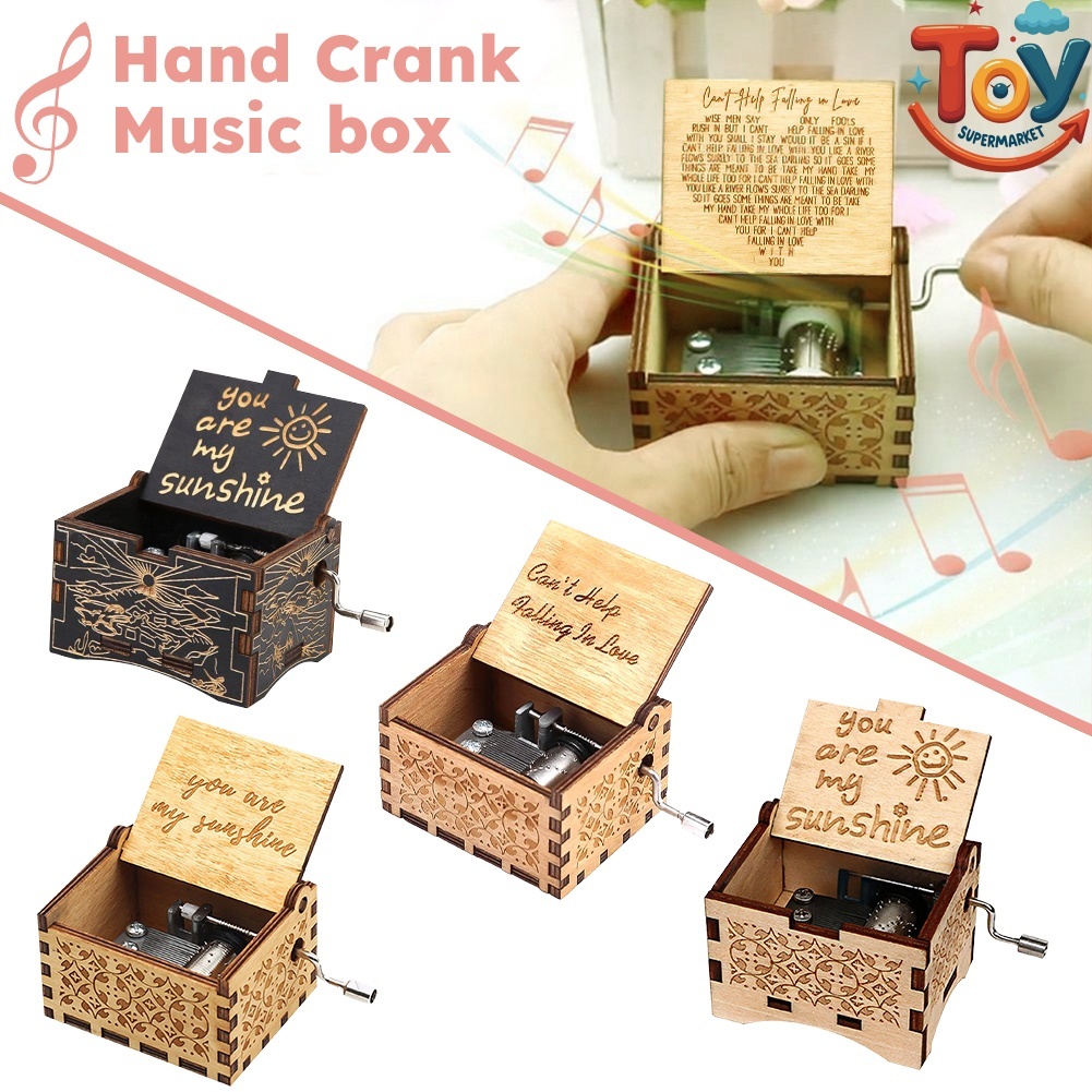 Hand Crank Wooden Music Box Birthday Gift Vintage Anniversary Carving ...