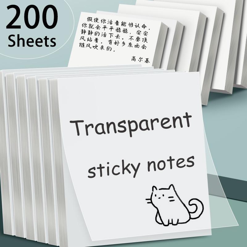 200Sheets Transparent Sticky Notes waterproof Memo List Notepad Student ...