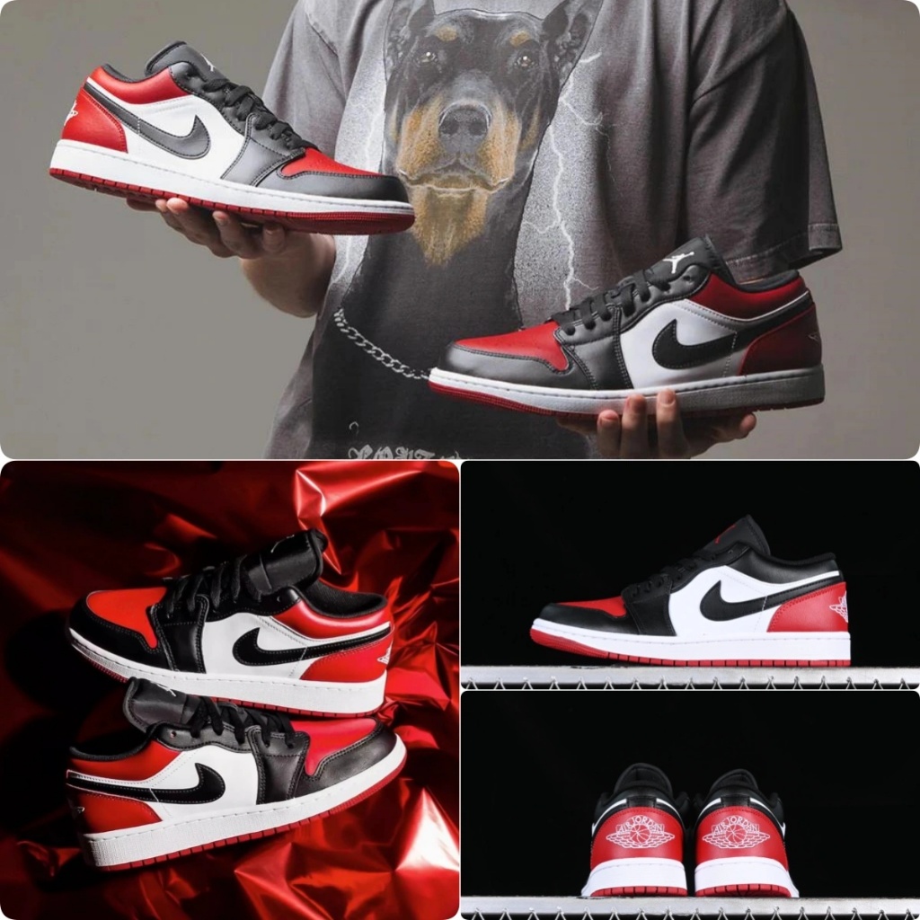 Mens Womens Sports Shoes J1 Low Top Retro "Bred toe" Red White Black ...