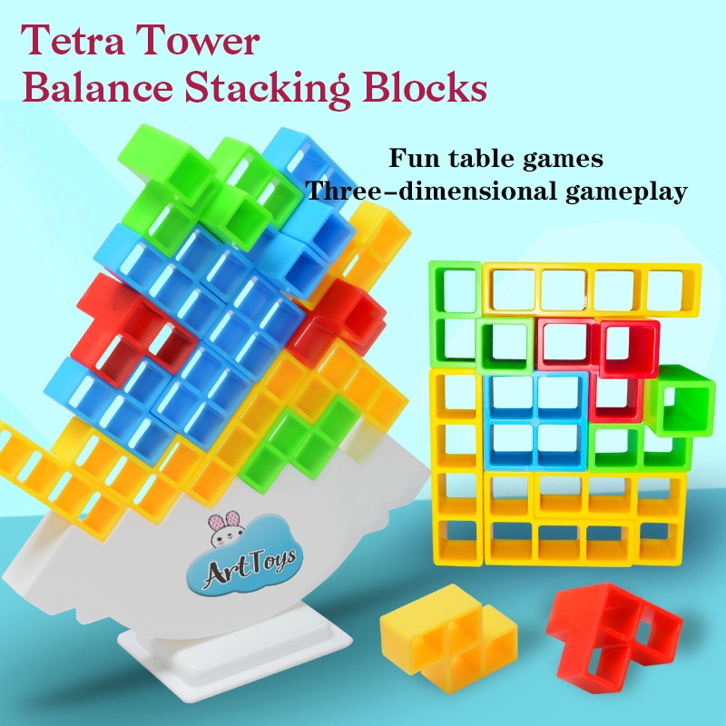 SmileToys 32pcs Tetra Tower Balance Stacking Blocks Game Building ...