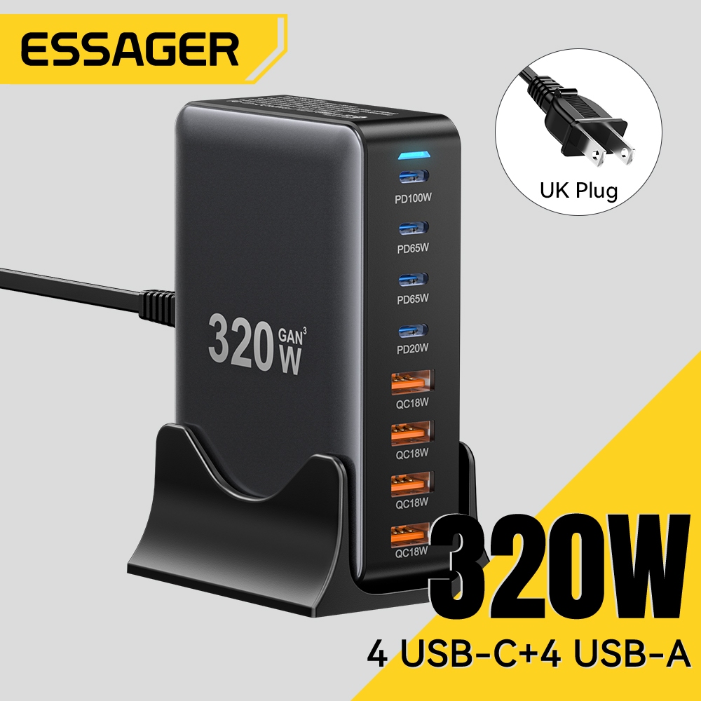 Essager 320W Fast Charger USB A+Type-C 8-Port Charging Adapter For ...