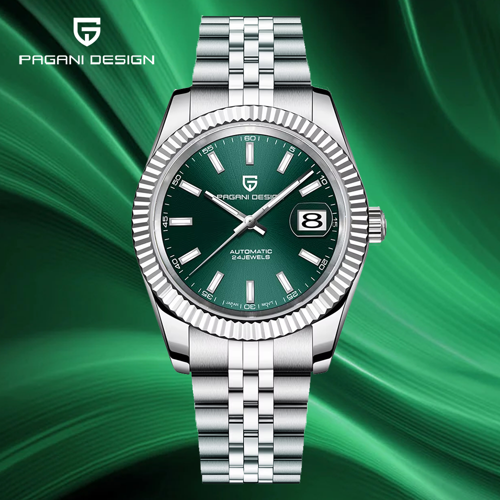 Pagani Design Original Automatic Mechanical Watch For Men Silver Japan Seiko NH35 Sapphire 100M ...