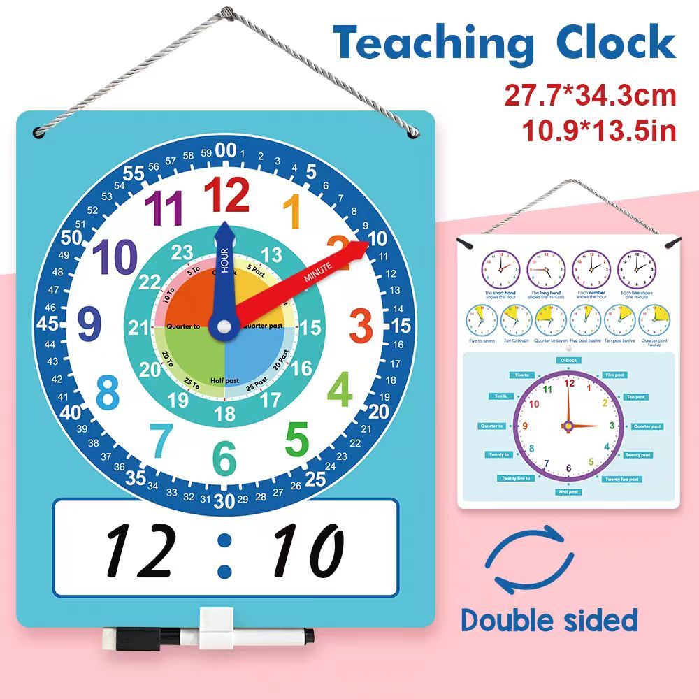 Kids Montessori Learning Clock Toy Writable Dry Erase Multifunctional ...