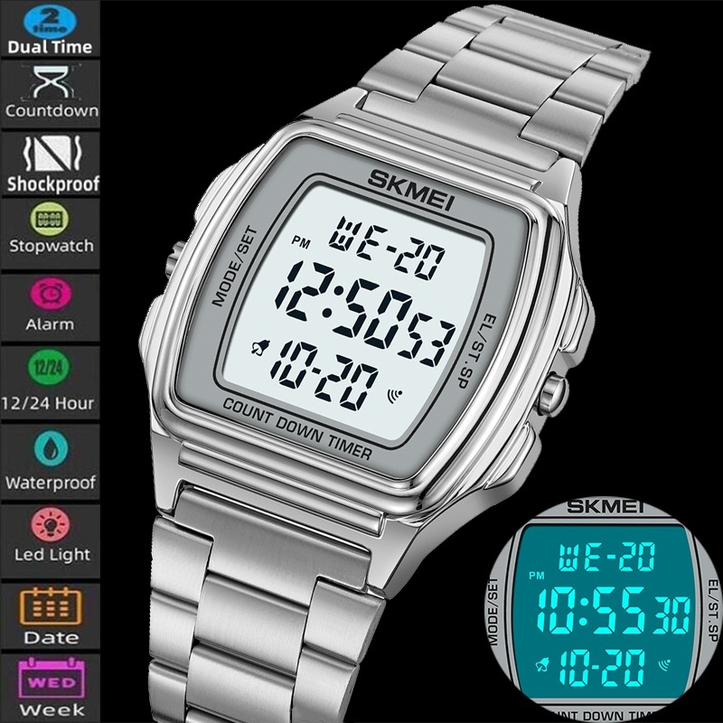 Skmei Man Digital Watches with Date Luxury Stainless Steel Strap Back ...