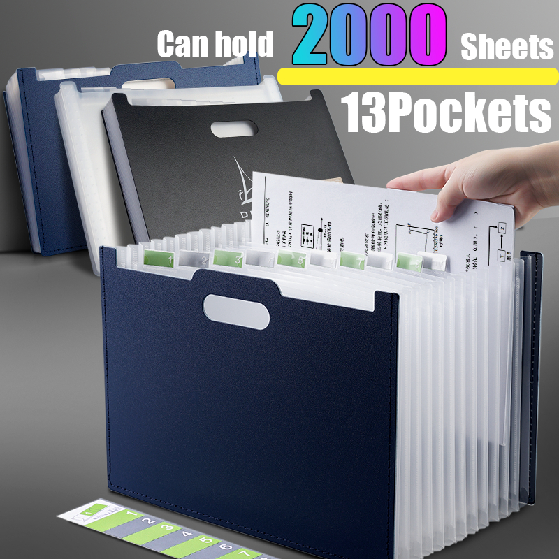 13 Pockets A4 Horizontal Expanding File Folder PP Envelope Desk File ...