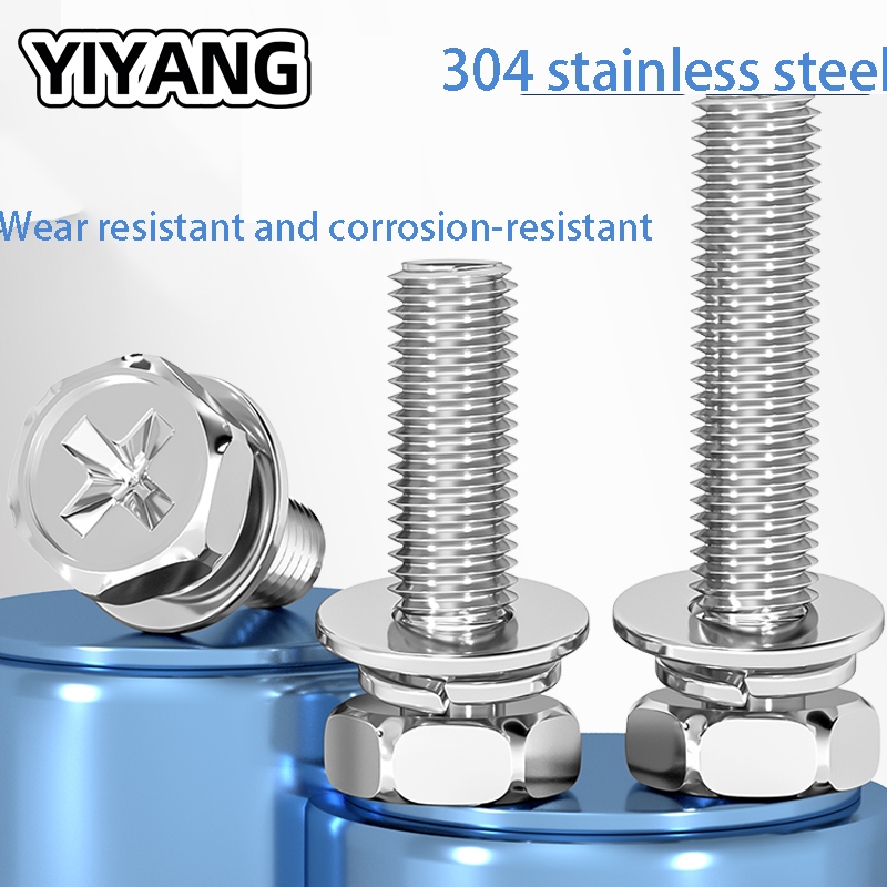 M6 M8 M10 Cross Recessed Phillips Hex Head Sems Screw Stainless Steel ...