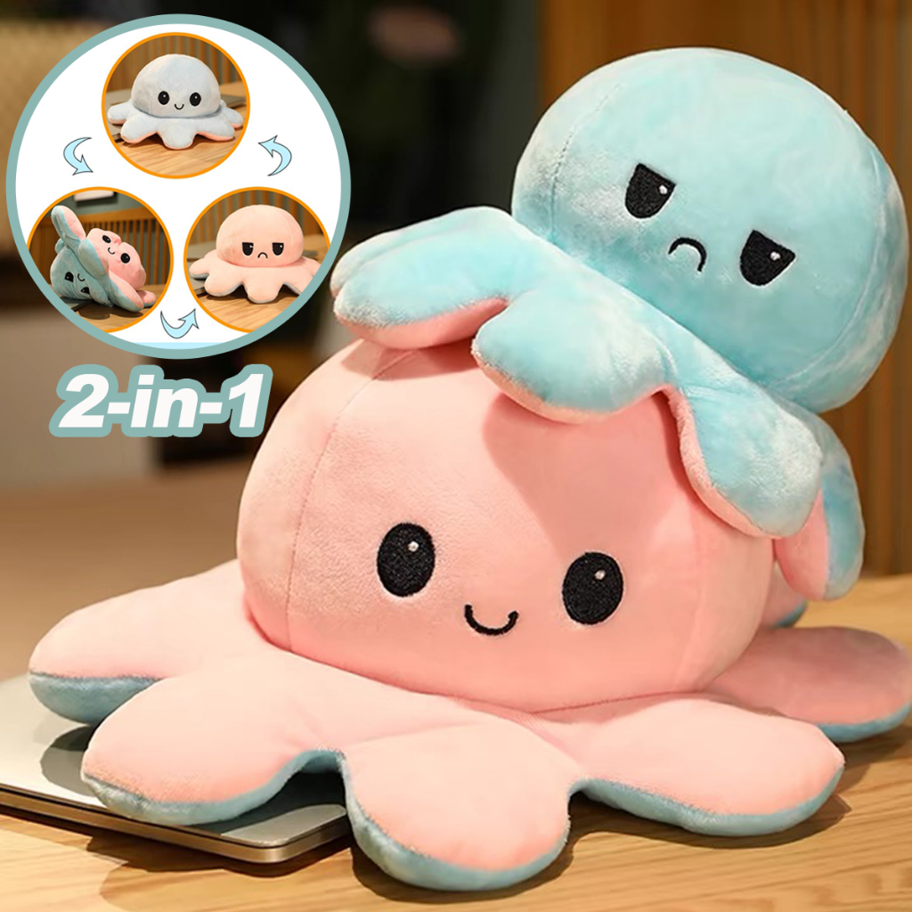Reversible Flip Stuffed Octopus Plush Doll Soft Simulation Reversible ...