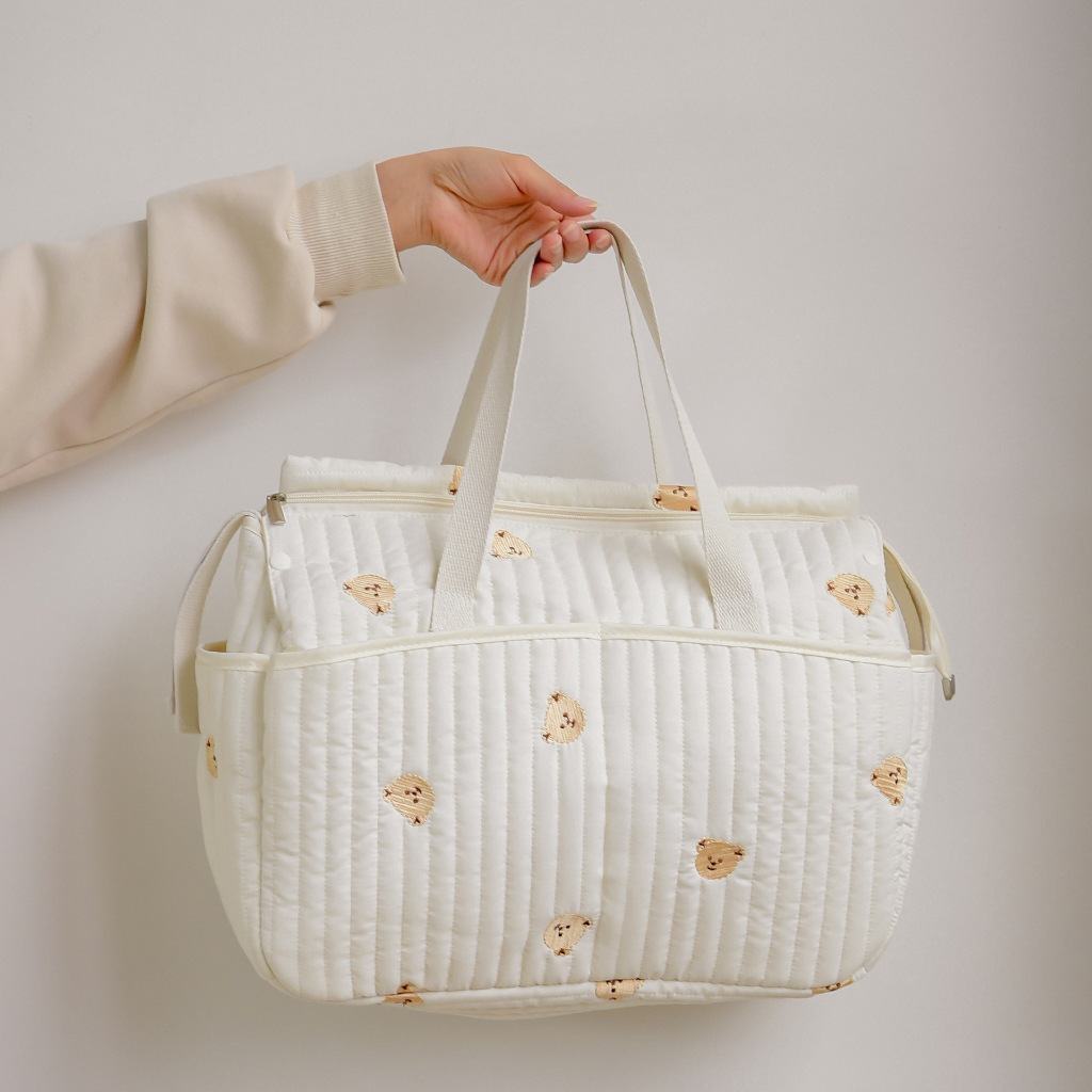 Quilted pure cotton zipper mother and baby bag, large capacity mother ...