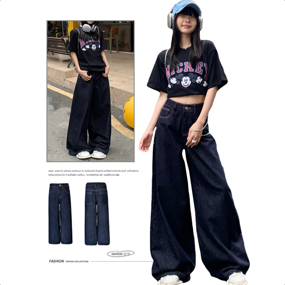 GDTIMA Dark Blue Wide Leg Jeans Women Summer Vintage Loose Straight ...