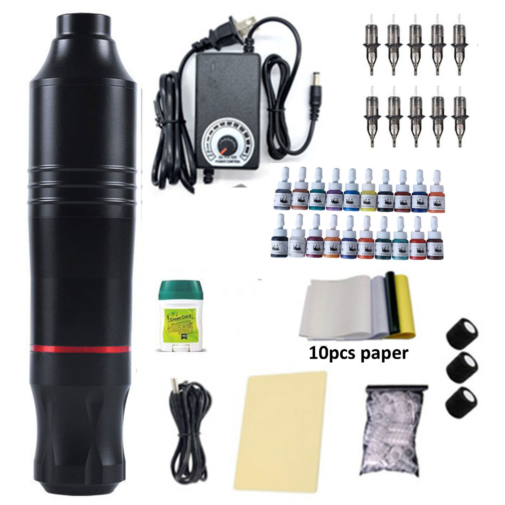 Complete Tattoo Machine Set Three In One DC Jack Machine Tattoo Set Pen ...