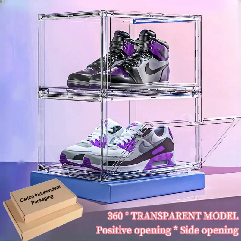 【Side & Front Open】Acrylic Shoe Box Clear Shoe Box Magnetic Stackable ...